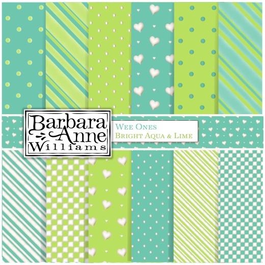 Barbara Anne Williams Digi Papers - Wee Ones Brights Aqua & Lime ...