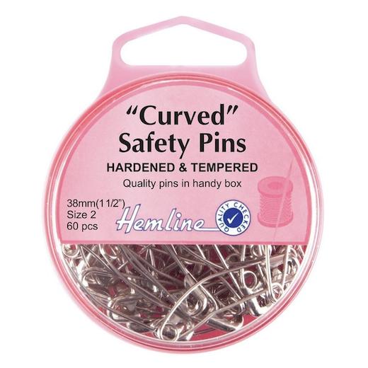 Hemline 38mm Curved Safety Pins 60pcs H418.2 | Buddly Crafts