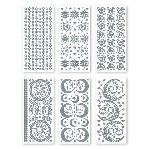 JEJE Peel Off Stickers 6pcs - Moon & Stars Silver 3.9931 | Buddly Crafts