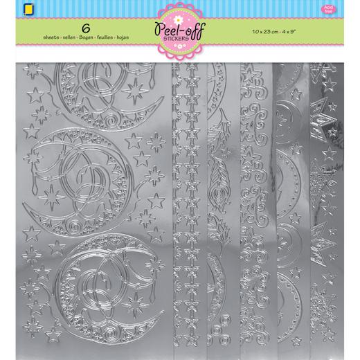 JEJE Peel Off Stickers 6pcs - Moon & Stars Silver 3.9931 | Buddly Crafts