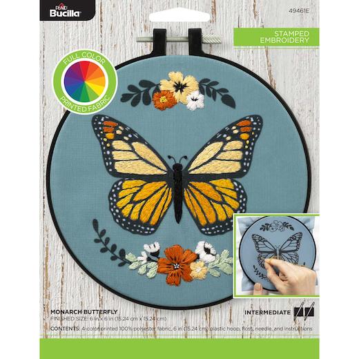 Bucilla 6" Stamped Embroidery Kit - Full Colour Monarch Butterfly ...