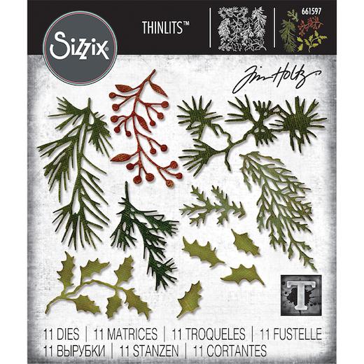 Sizzix Thinlits Cutting Dies By Tim Holtz - Mini Holiday Greens 661597 | Buddly Crafts