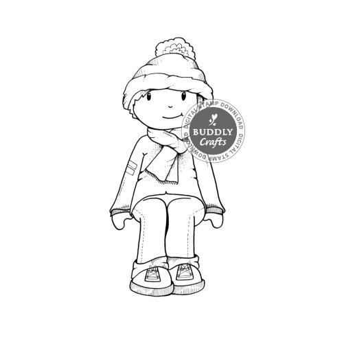 Lilyboo Designs Digital Stamp - Winter Boy Sitting | Buddly Crafts
