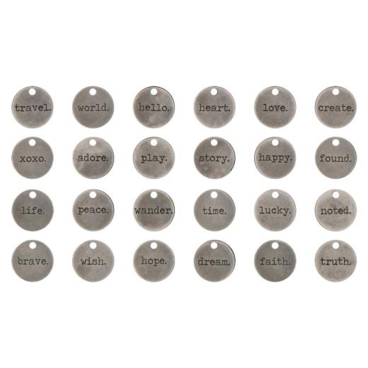 Tim Holtz Idea-ology Metal Typed Tokens 24pcs | Buddly Crafts